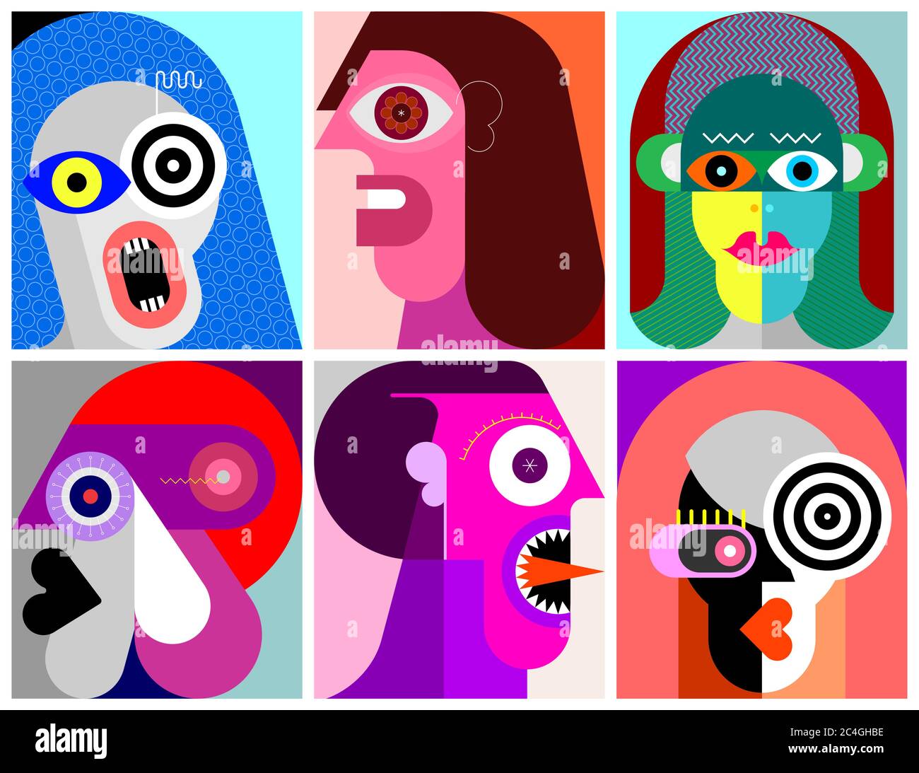 Six Portraits modern art vector illustration. Composition of six ...