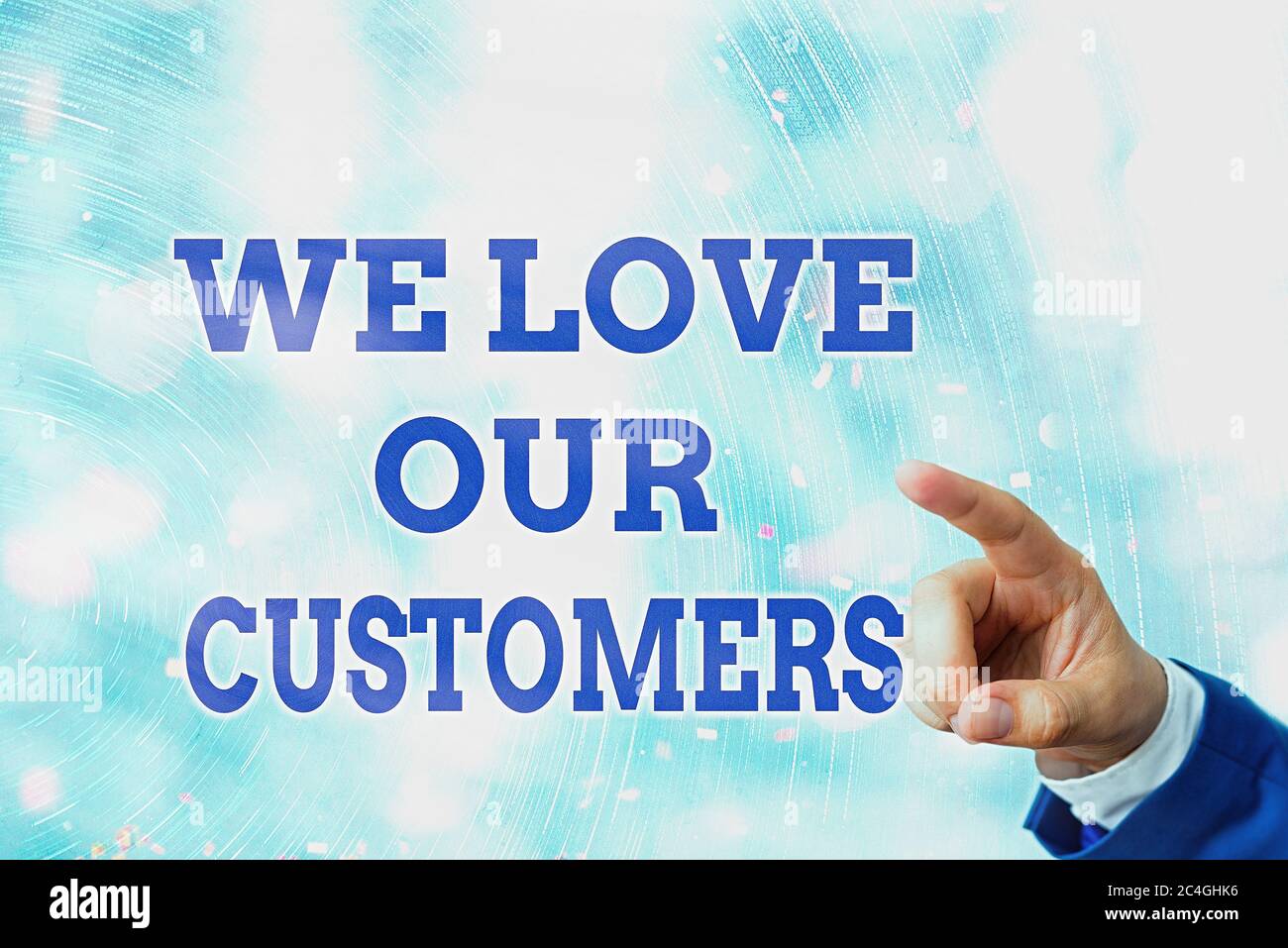 Writing note showing We Love Our Customers. Business concept for ...