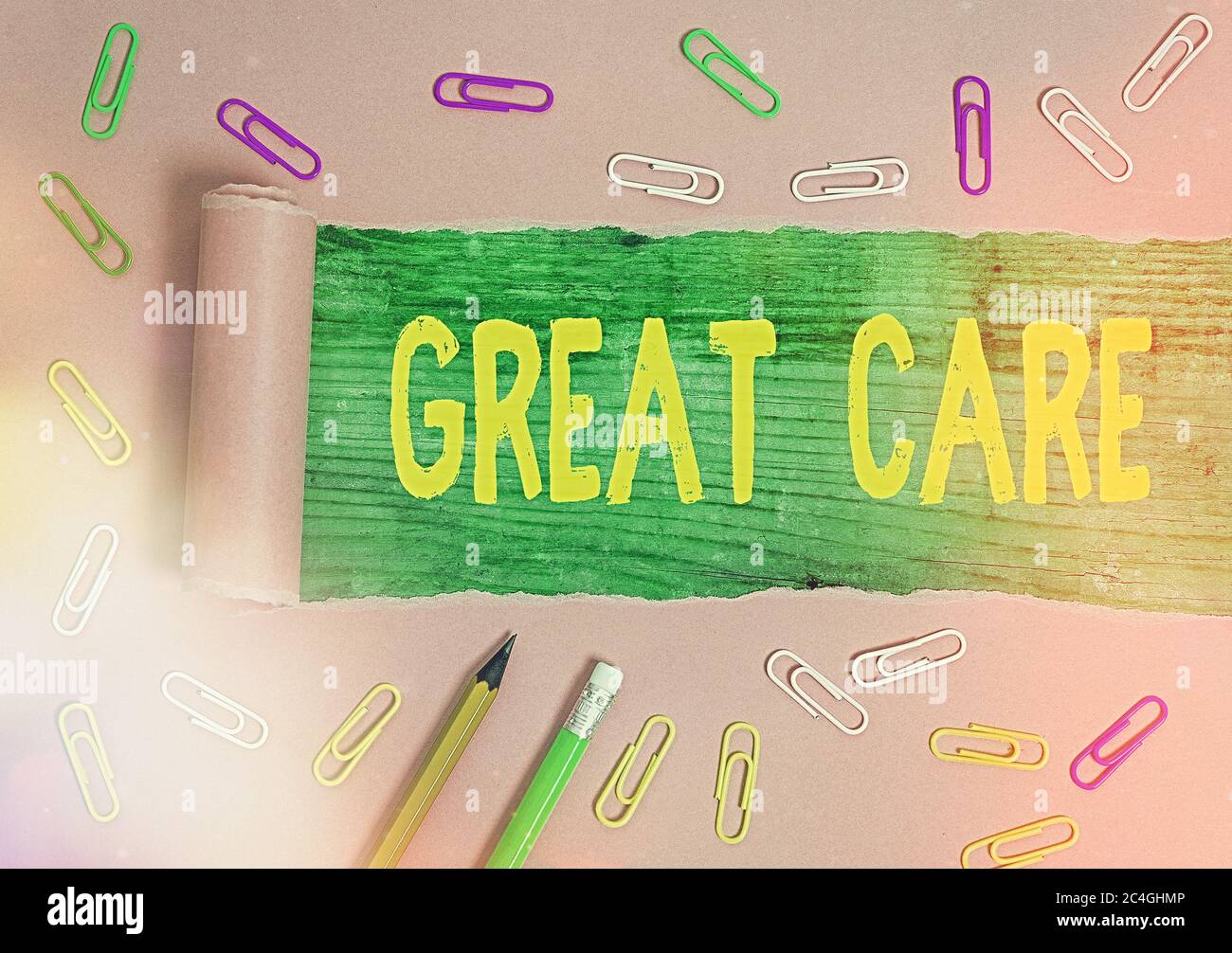 Writing note showing Great Care. Business concept for giving attention ...