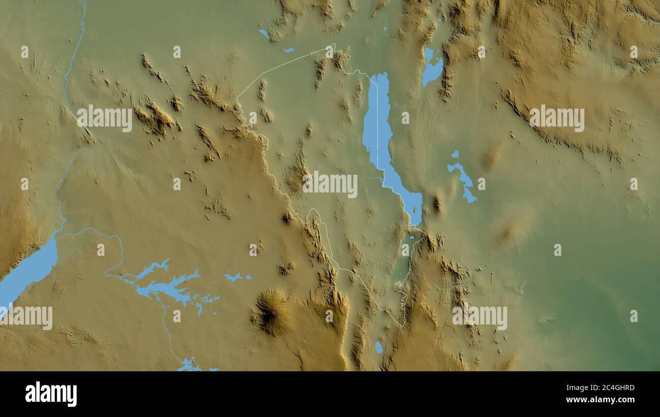 Turkana, county of Kenya. Colored shader data with lakes and rivers ...