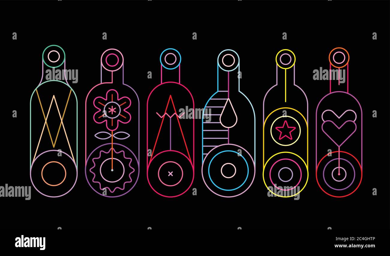 Neon colors on a black background Decorative Bottles vector ...