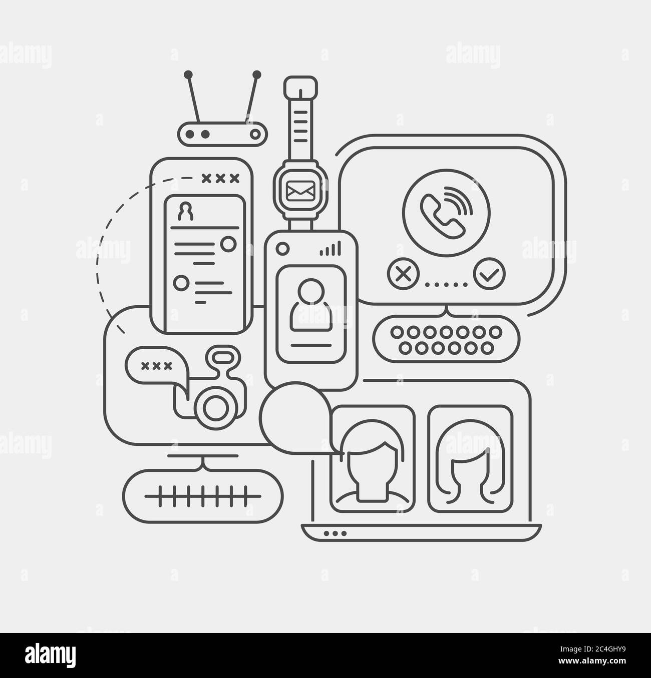 Laptop and network vector Black and White Stock Photos & Images - Alamy