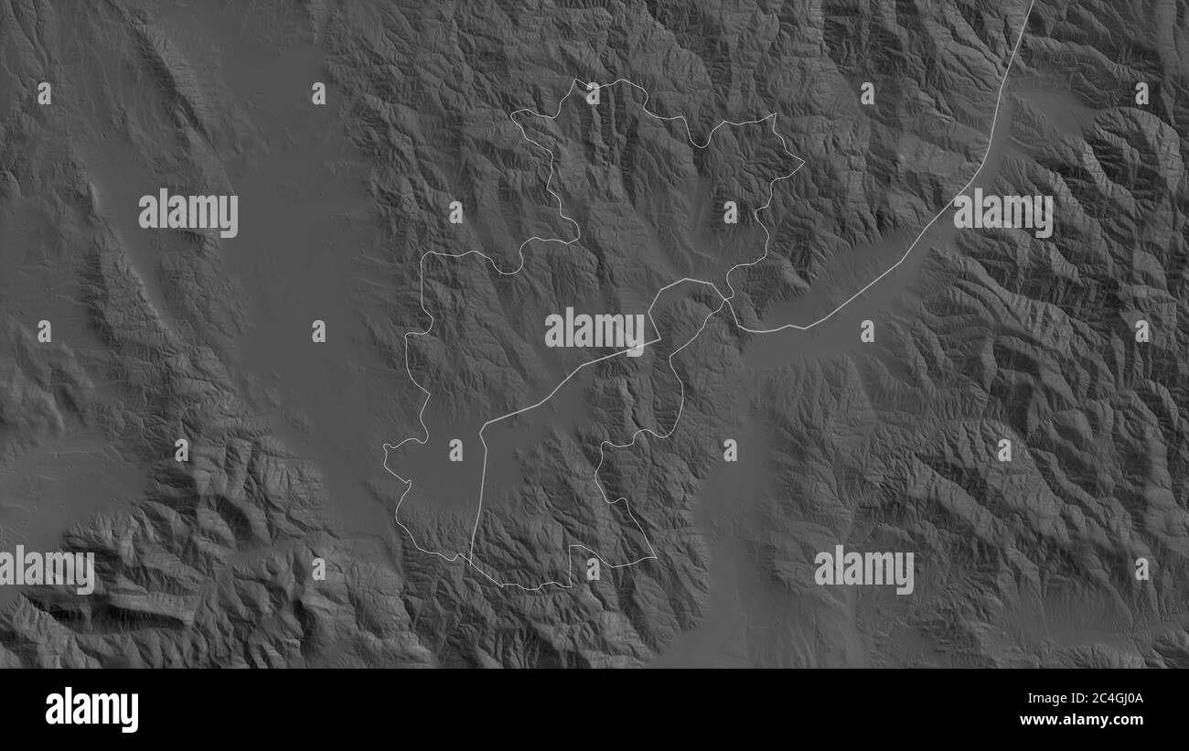 Gnjilane, district of Kosovo. Grayscaled map with lakes and rivers ...
