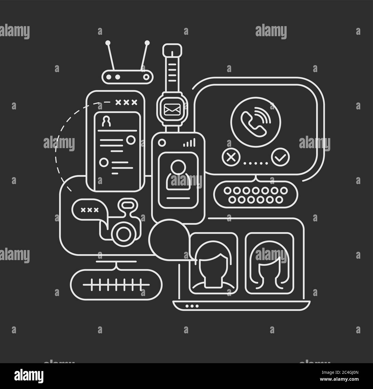 Line art isolated on a light grey background Online Chatting vector ...