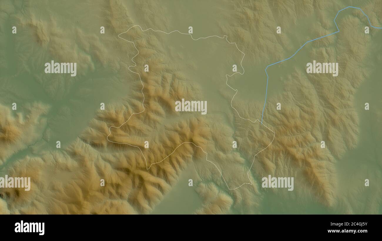 Uroševac, district of Kosovo. Colored shader data with lakes and rivers ...