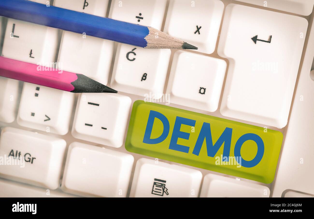 Conceptual hand writing showing Demo. Concept meaning exemplification ...