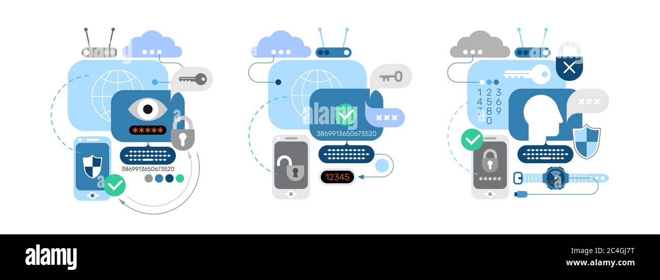 Blue and grey images isolated on a white background Cyber Security and ...