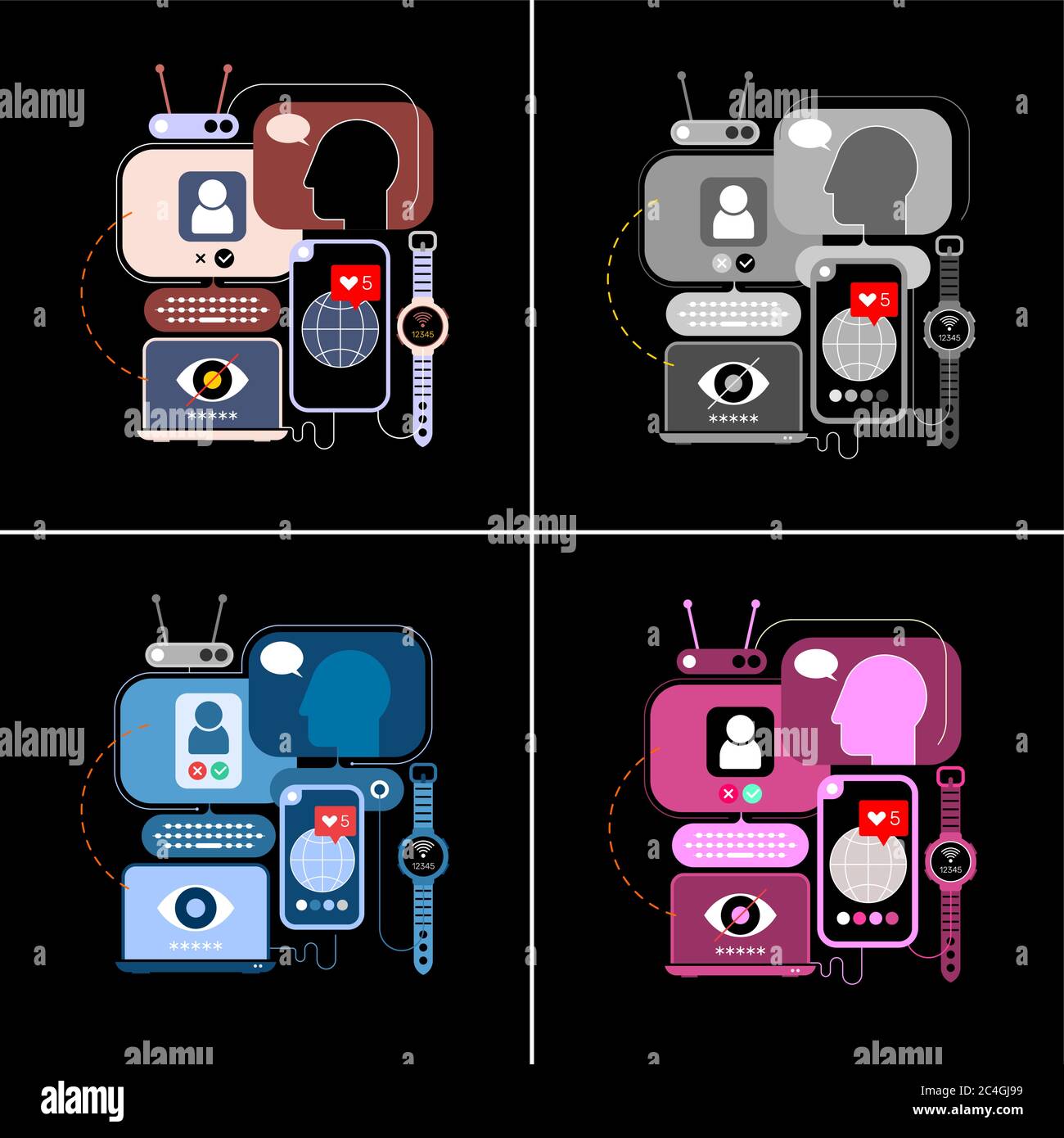 4 options of a Social Networking vector illustration. Design with ...