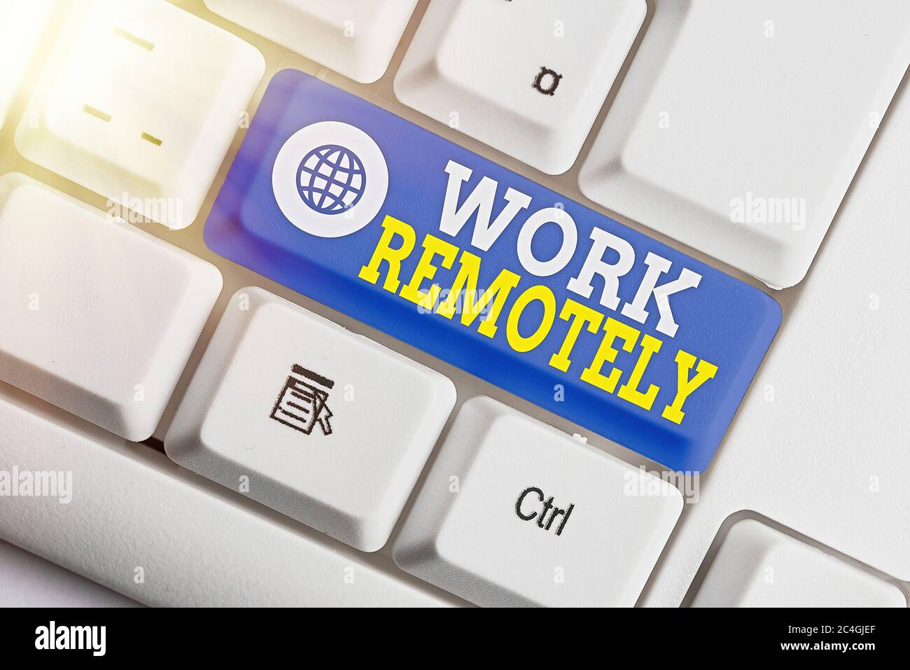 Text sign showing Work Remotely. Business photo showcasing fresh ...