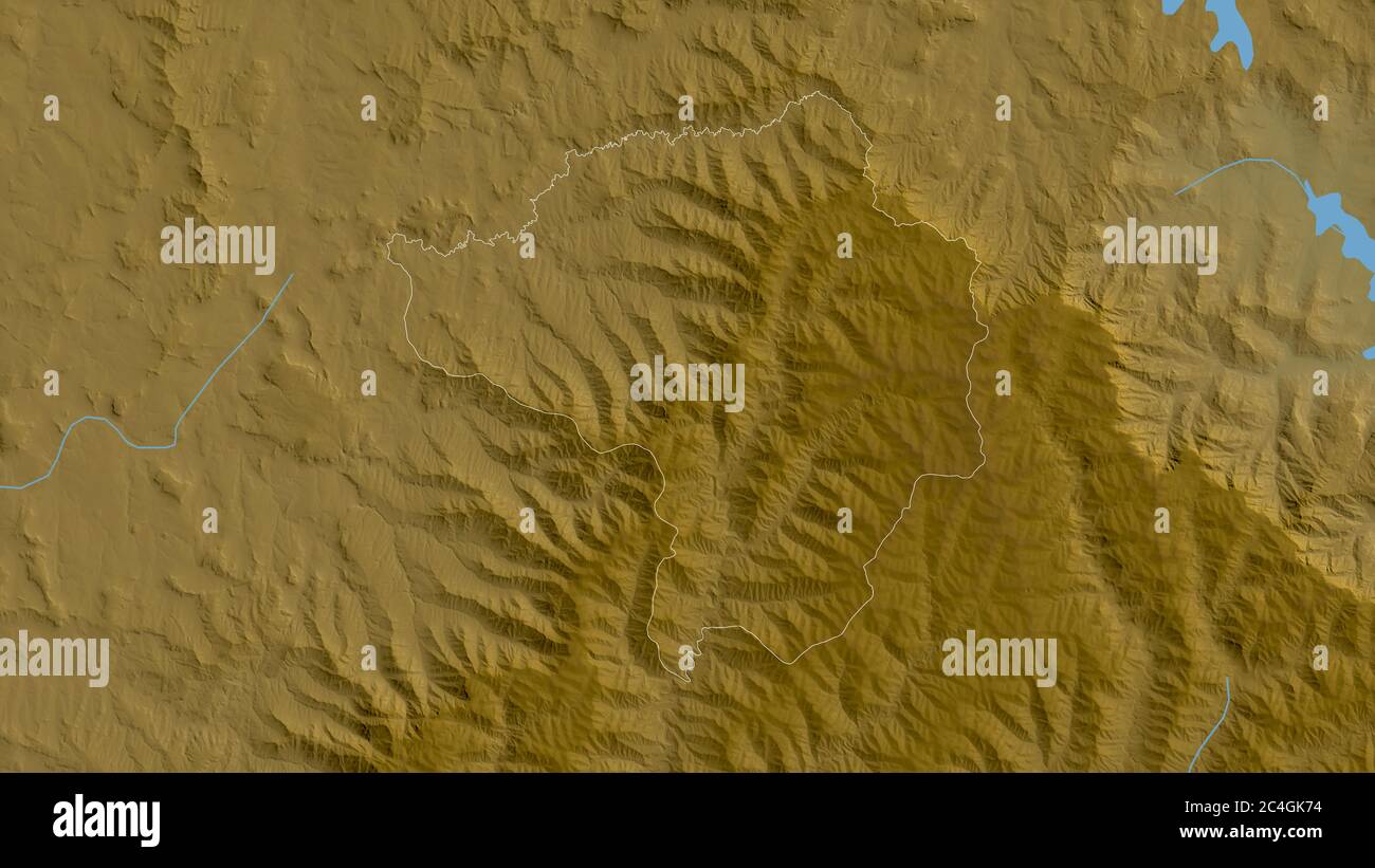 Butha-Buthe, district of Lesotho. Colored shader data with lakes and ...