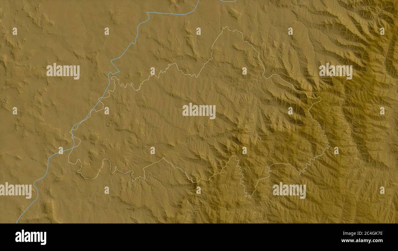 Berea, district of Lesotho. Colored shader data with lakes and rivers ...