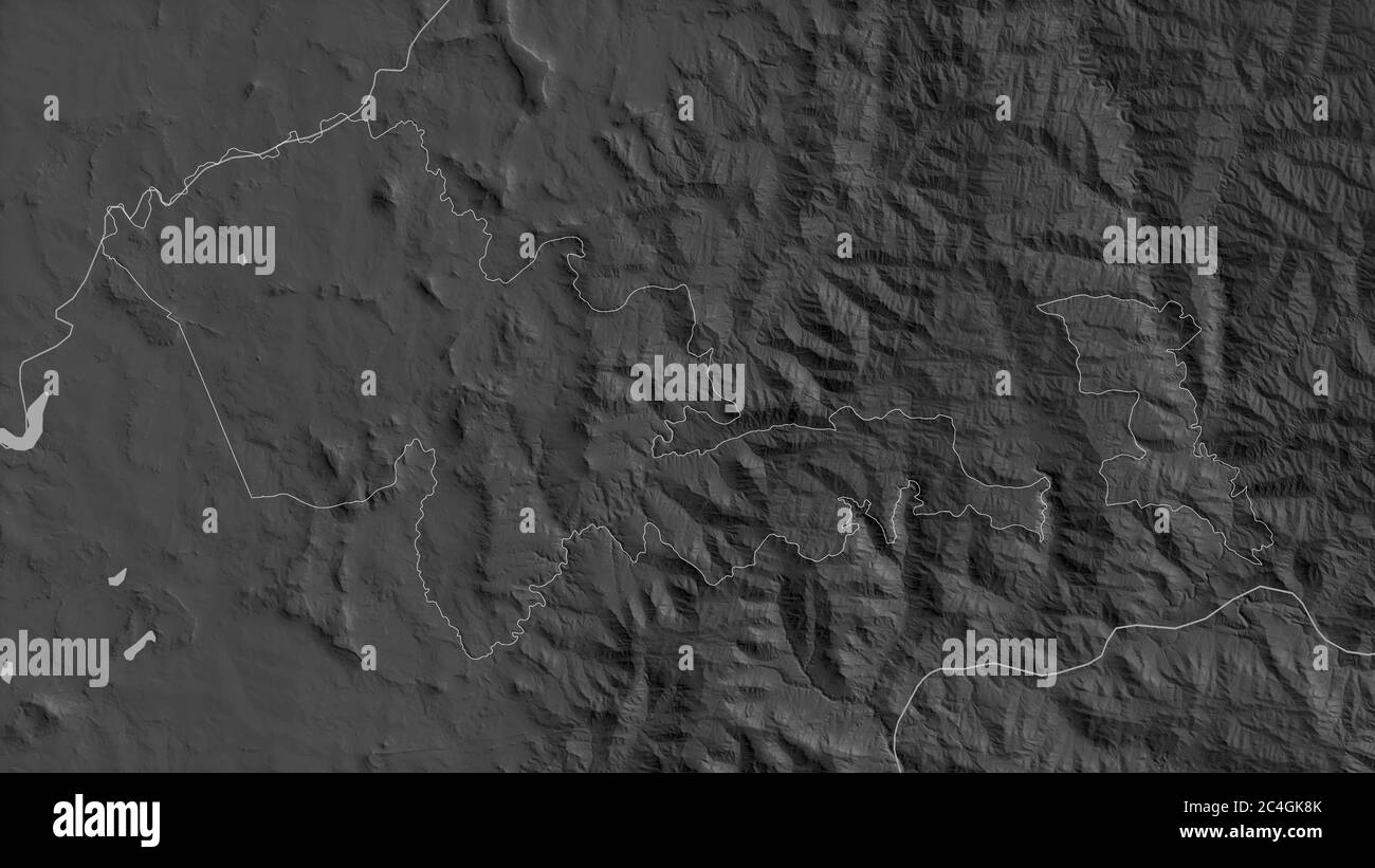 Mafeteng, district of Lesotho. Grayscaled map with lakes and rivers ...