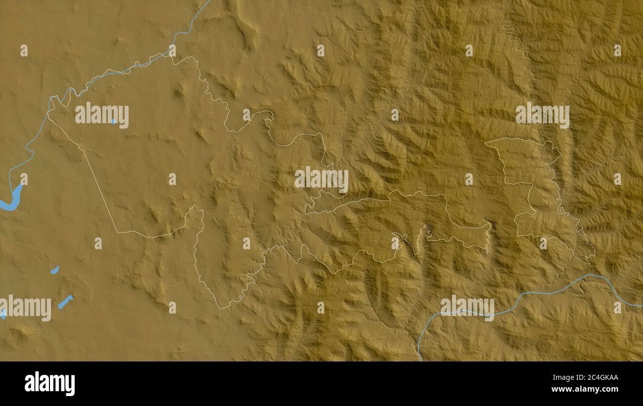 Mafeteng, district of Lesotho. Colored shader data with lakes and ...