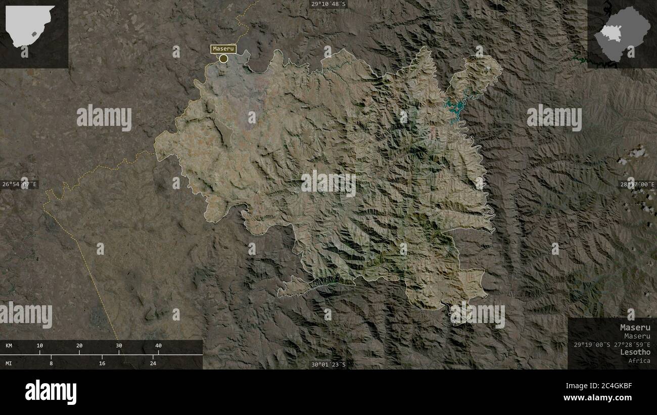 Maseru, district of Lesotho. Satellite imagery. Shape presented against ...