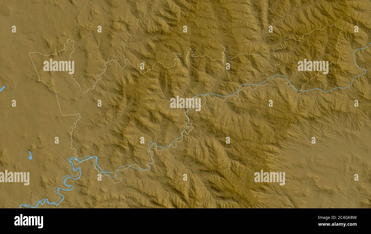 Mohale's Hoek, district of Lesotho. Colored shader data with lakes and ...