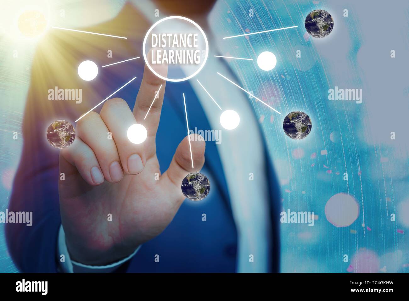 Writing note showing Distance Learning. Business concept for ...