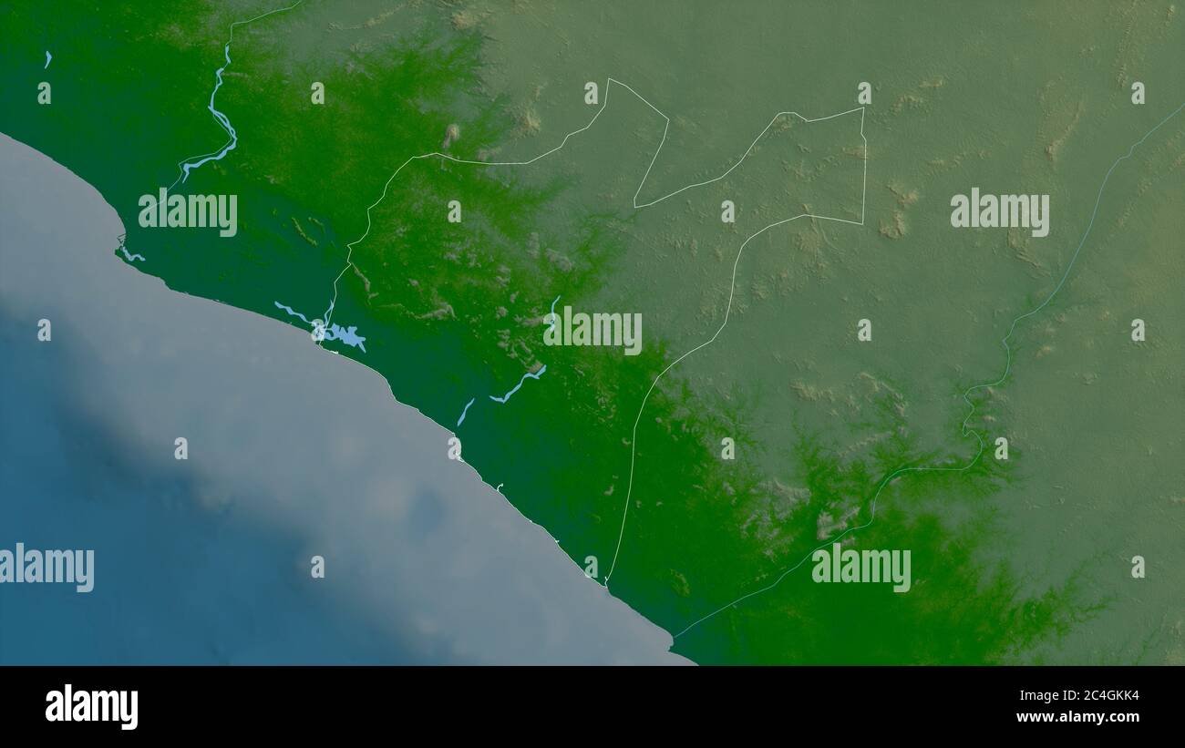 Grand Bassa, county of Liberia. Colored shader data with lakes and ...