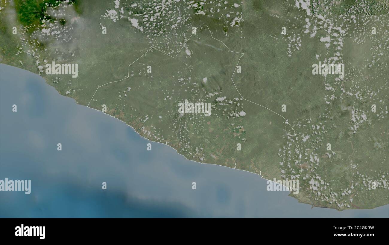 Grand Kru, county of Liberia. Satellite imagery. Shape outlined against ...