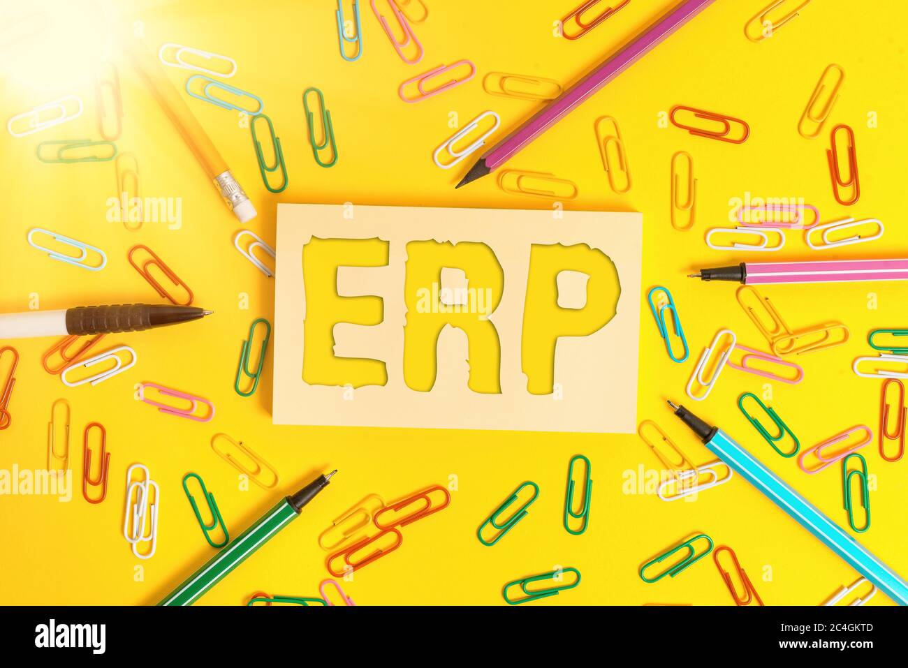 Conceptual hand writing showing Erp. Concept meaning enterprise resource planning centralized ...