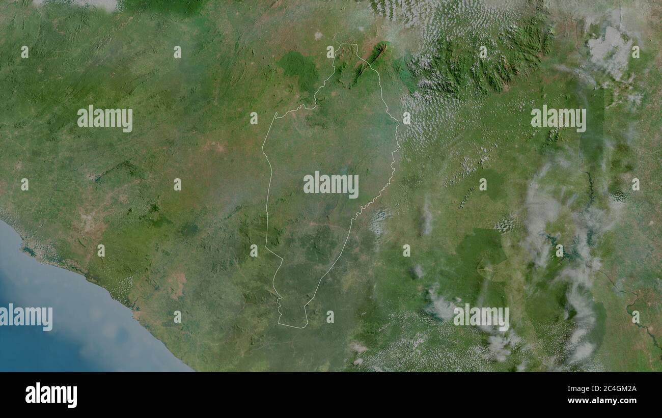 Nimba, county of Liberia. Satellite imagery. Shape outlined against its ...