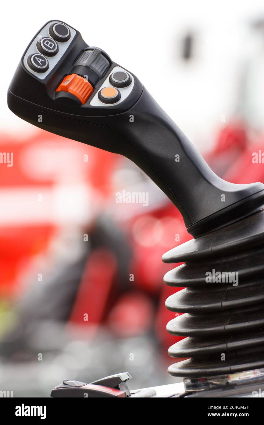 Operating control panel with buttons in agricultural or industrial ...