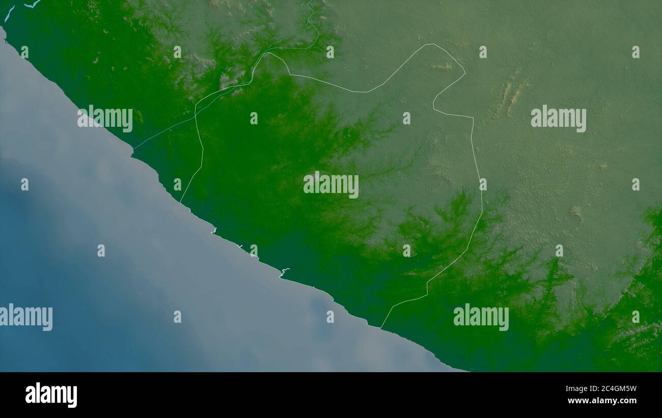 Sinoe, county of Liberia. Colored shader data with lakes and rivers ...