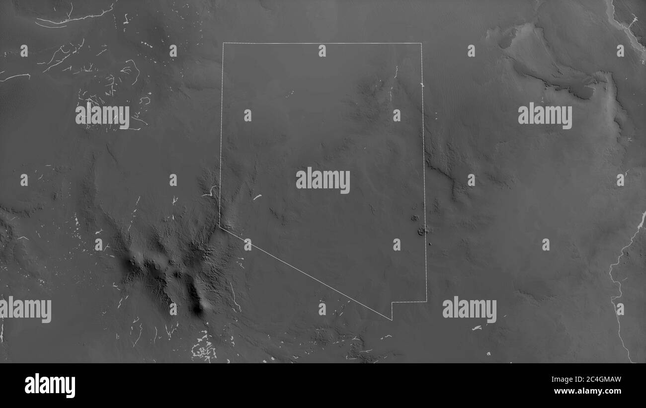 Al Kufrah, district of Libya. Grayscaled map with lakes and rivers ...