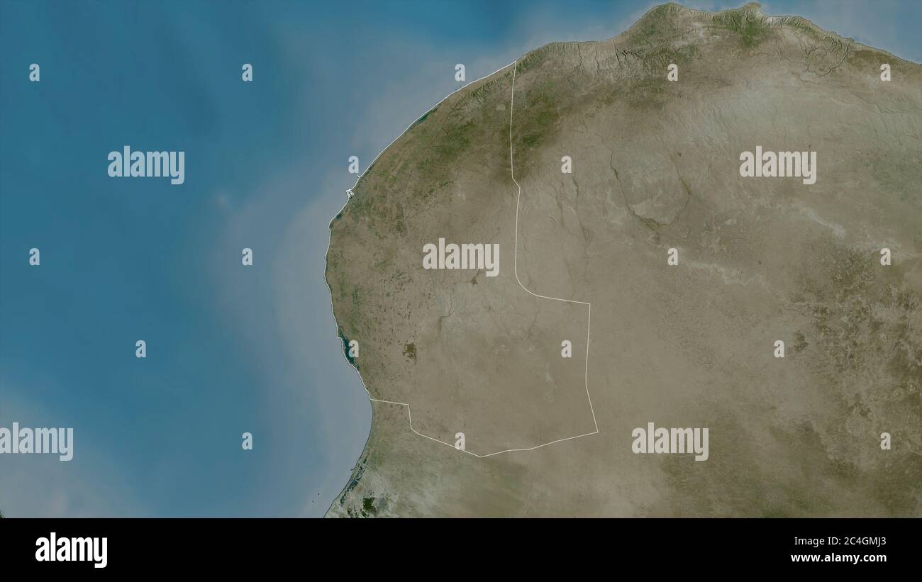Benghazi, district of Libya. Satellite imagery. Shape outlined against ...