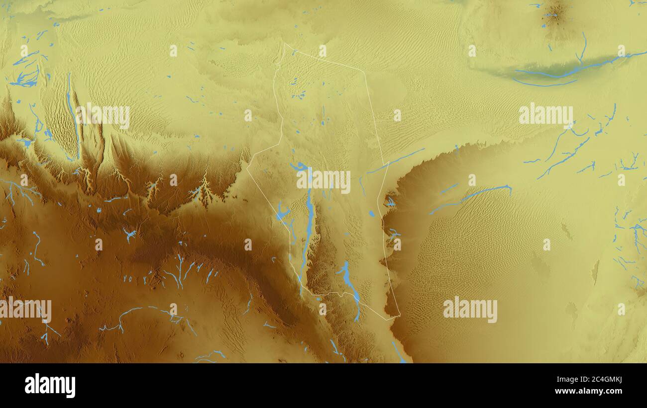 Ghat, district of Libya. Colored relief with lakes and rivers. Shape ...