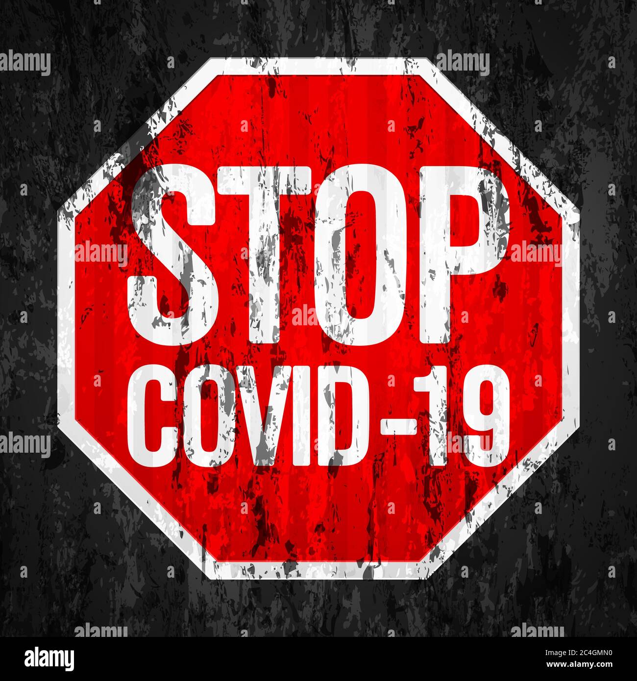Stop covid-19 road sign grunge texture background. Vector illustration ...
