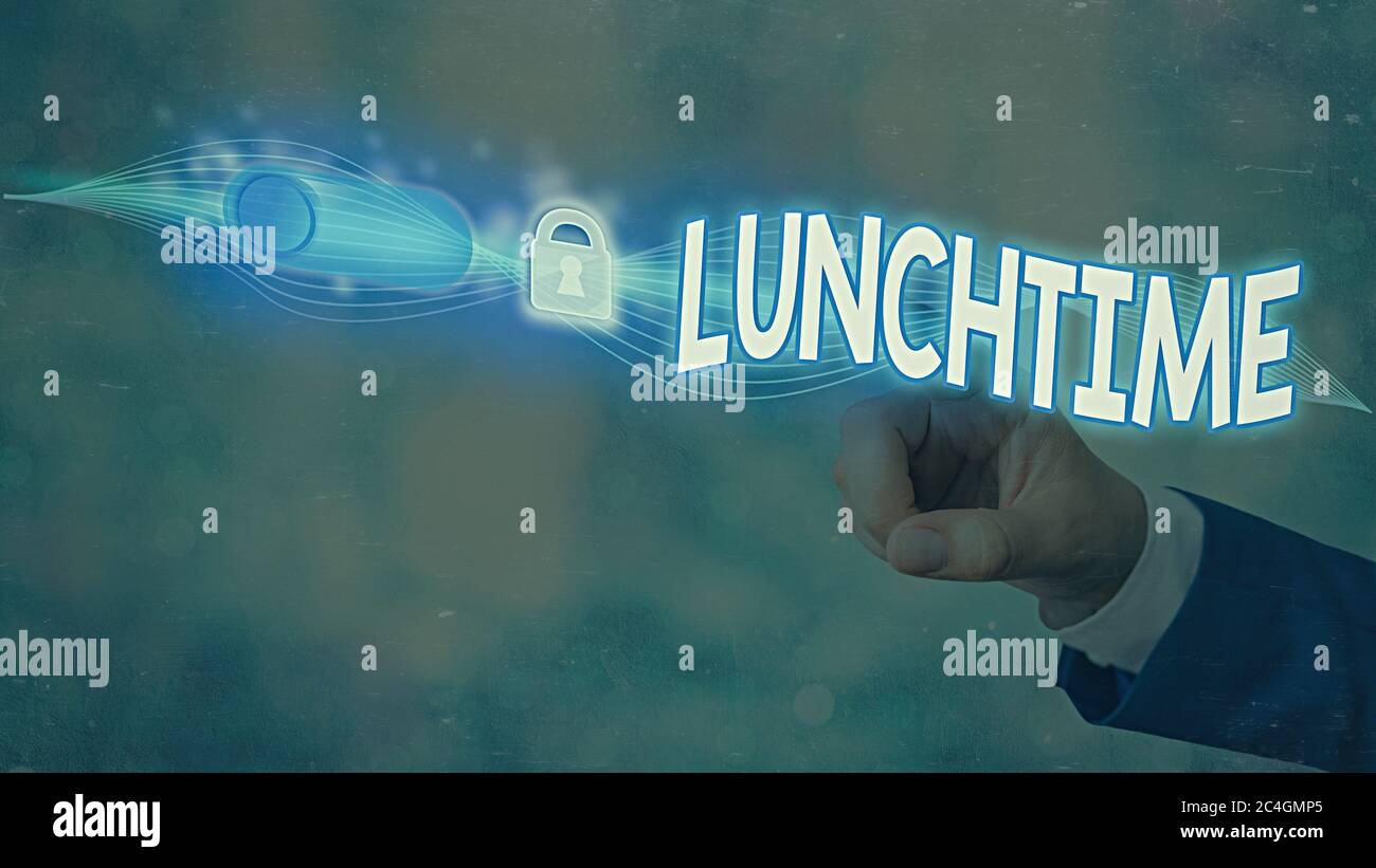 Text sign showing Lunchtime. Business photo showcasing the noontime or ...