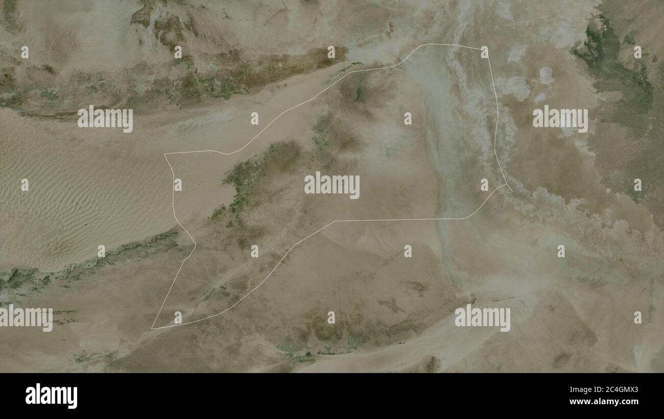 Sabha, district of Libya. Satellite imagery. Shape outlined against its ...