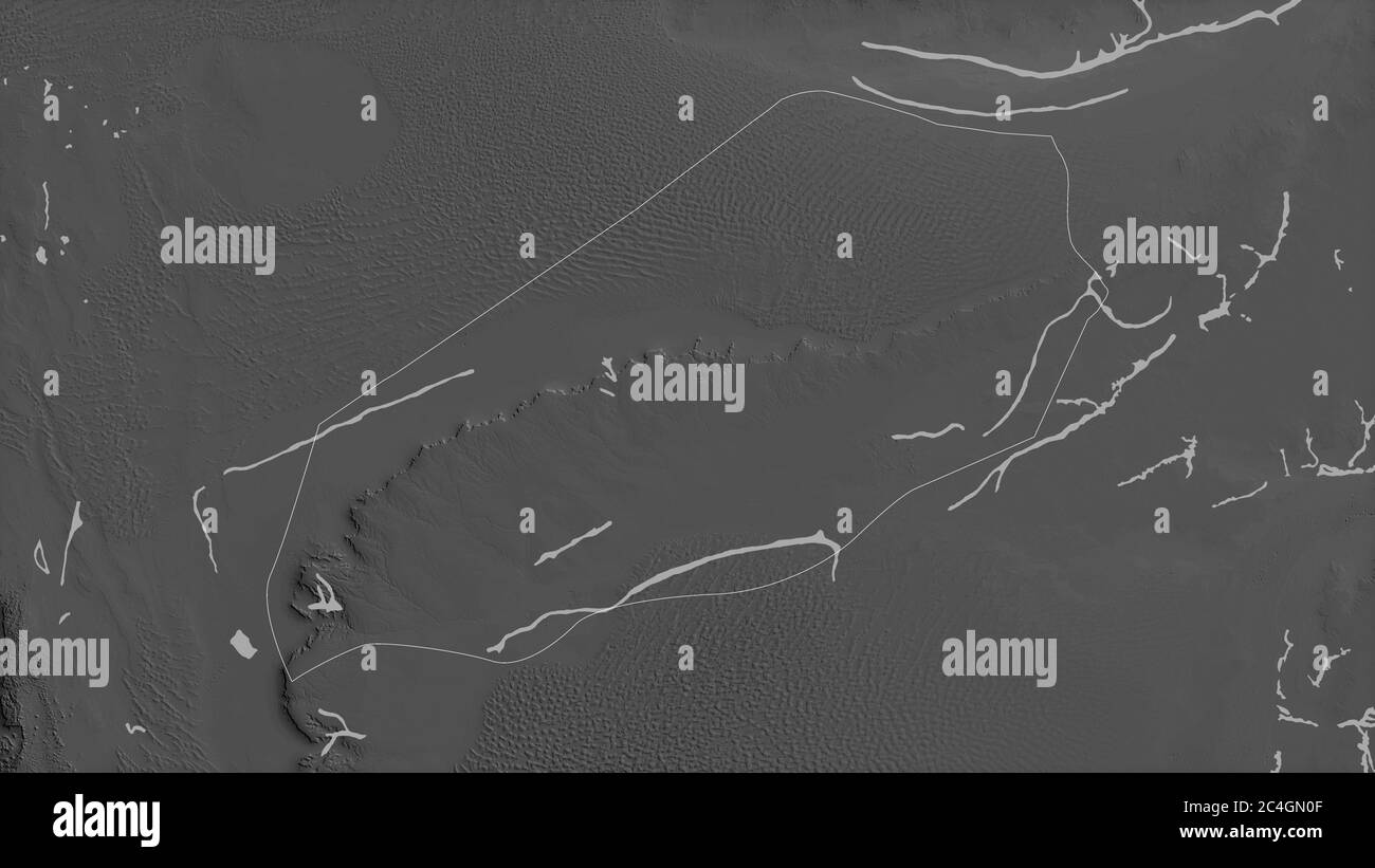 Wadi al Hayat, district of Libya. Grayscaled map with lakes and rivers ...