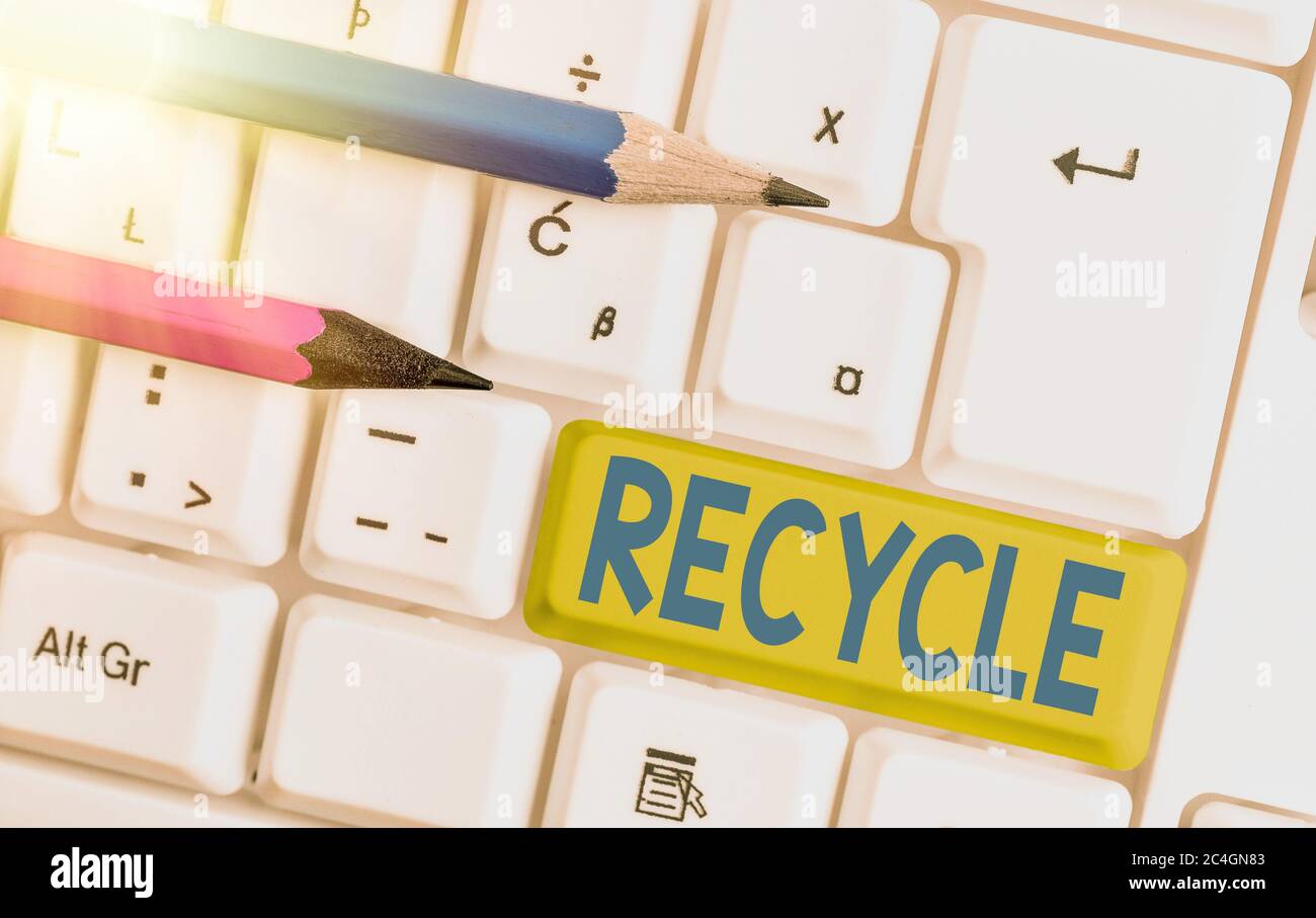 Conceptual hand writing showing Recycle. Concept meaning process of ...