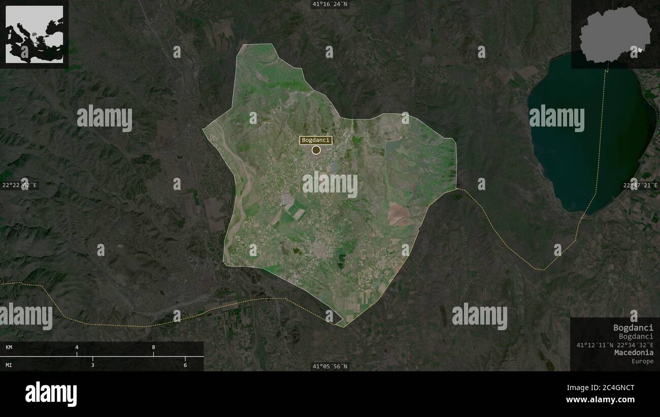 Bogdanci, municipality of Macedonia. Satellite imagery. Shape presented ...