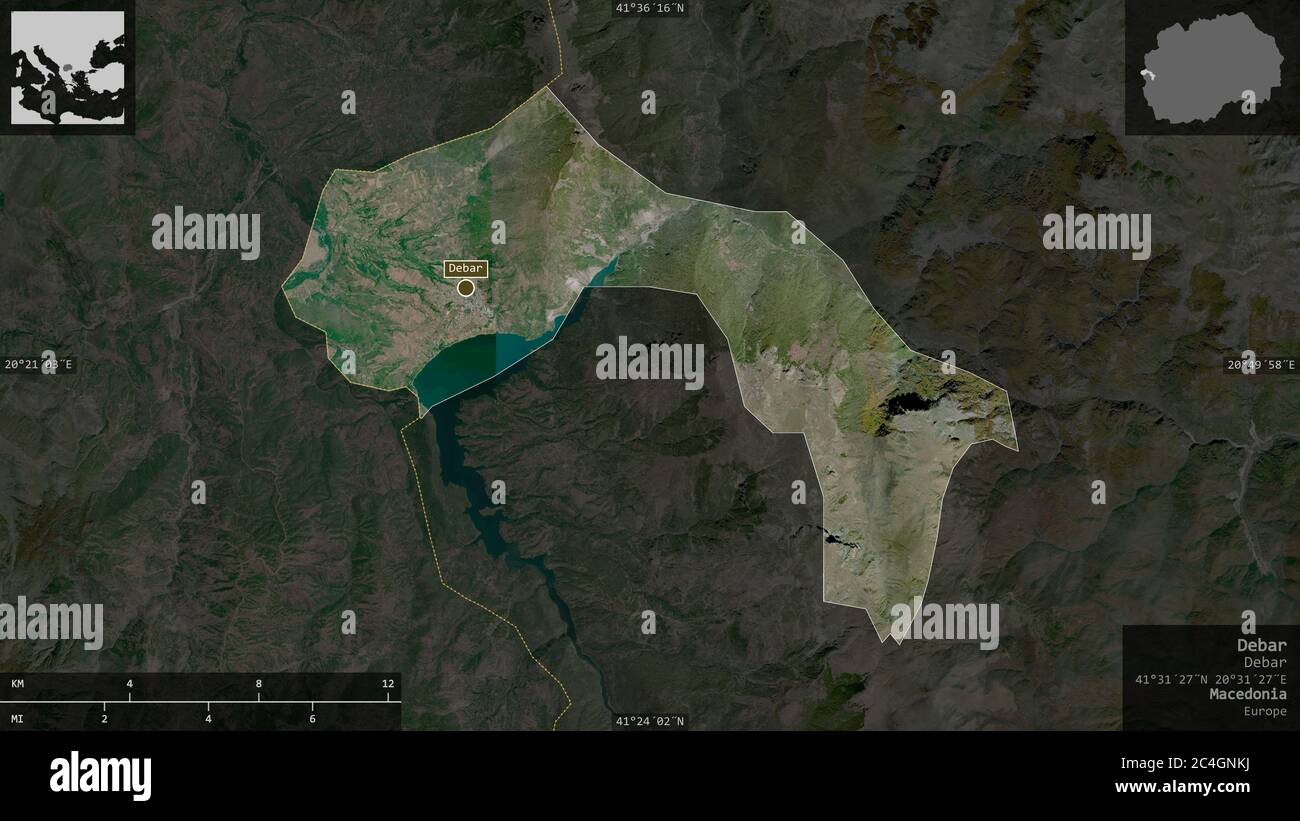 Debar, municipality of Macedonia. Satellite imagery. Shape presented ...