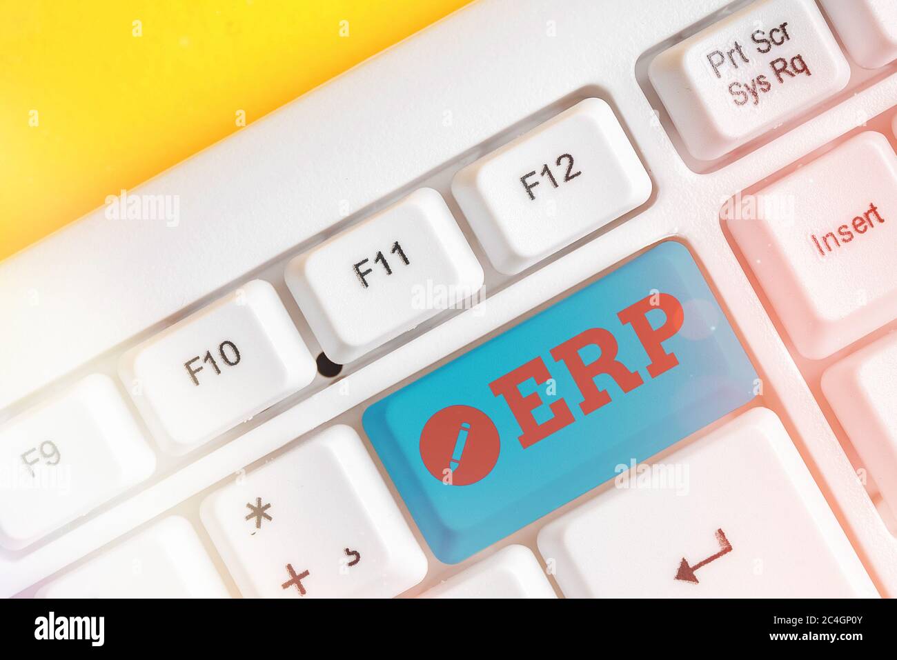 Conceptual hand writing showing Erp. Concept meaning enterprise resource planning centralized ...