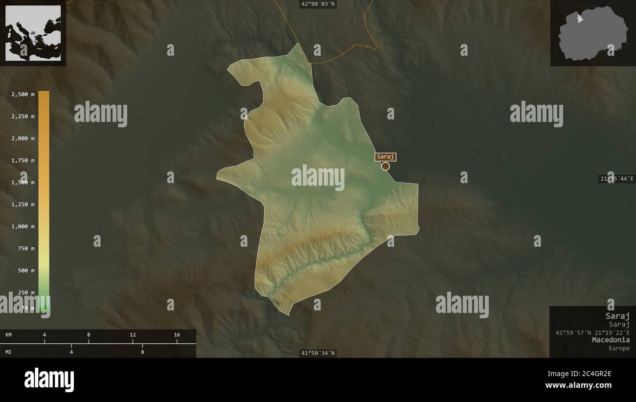 Saraj, municipality of Macedonia. Colored shader data with lakes and ...