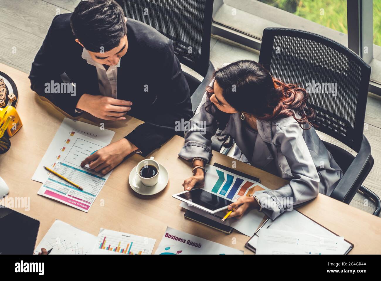 Business people group meeting shot from top view in office . Profession ...