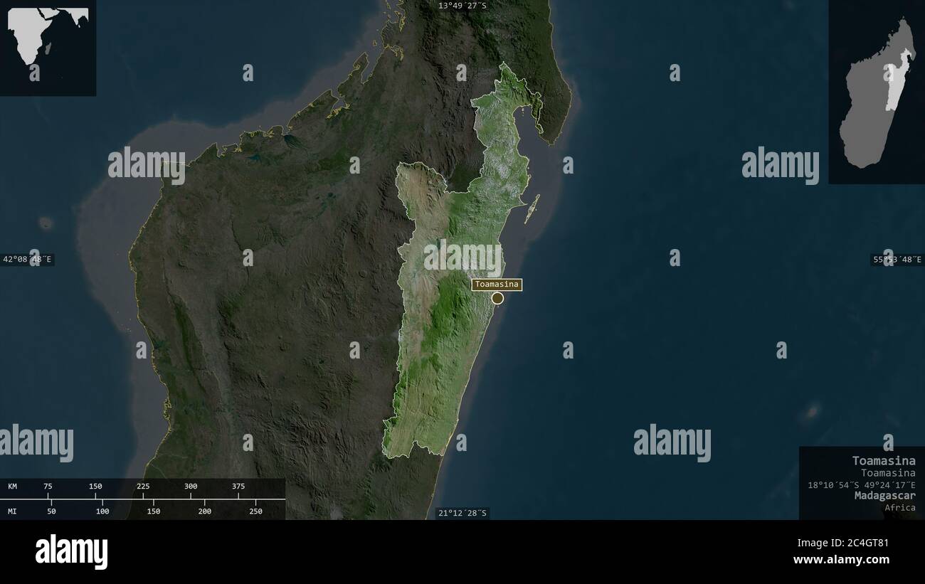 Toamasina, autonomous province of Madagascar. Satellite imagery. Shape ...