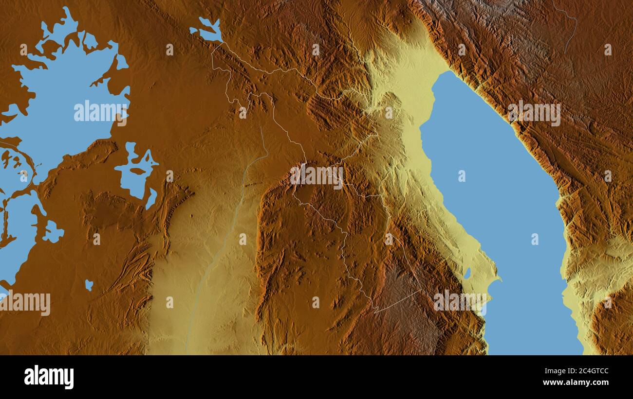 Chitipa, district of Malawi. Colored relief with lakes and rivers ...