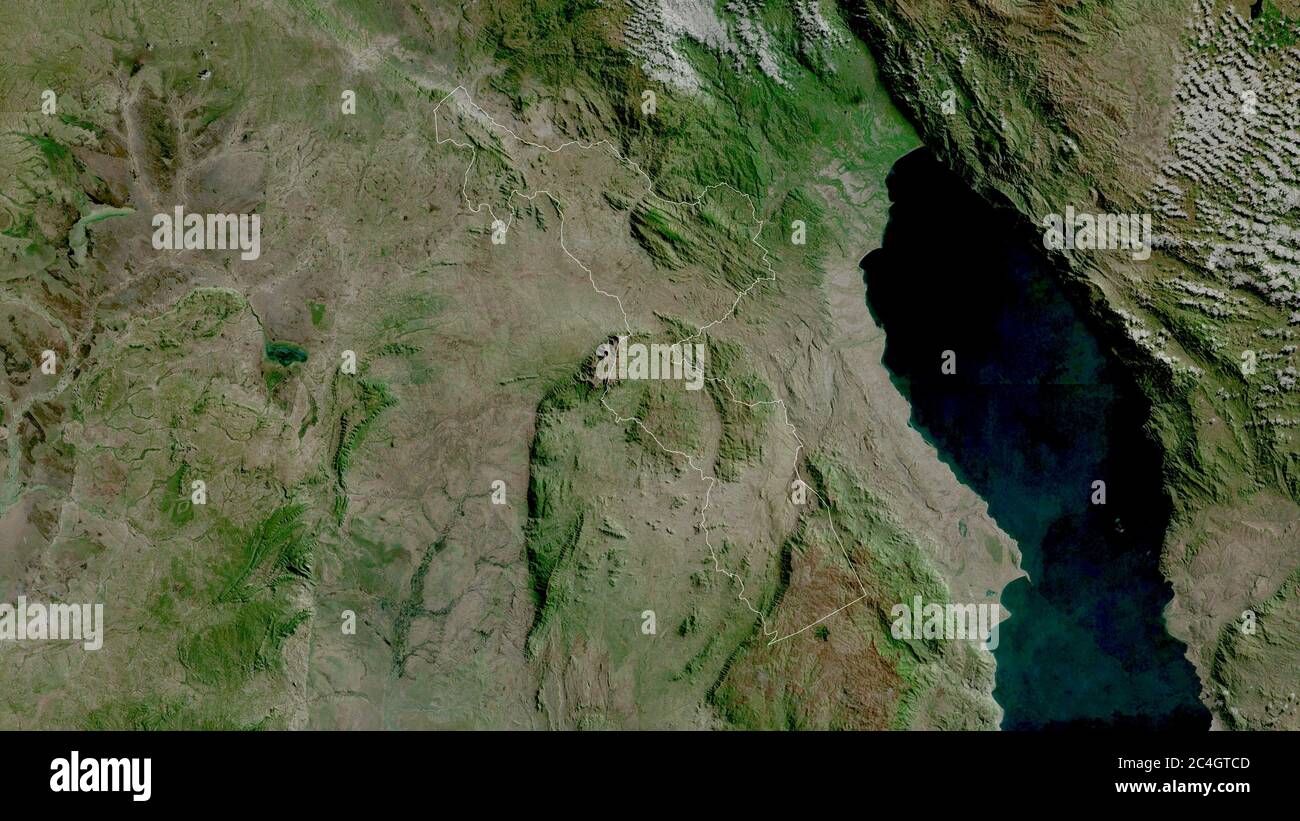 Chitipa, district of Malawi. Satellite imagery. Shape outlined against ...