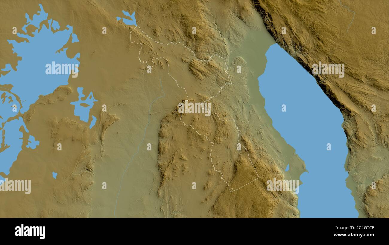 Chitipa, district of Malawi. Colored shader data with lakes and rivers ...