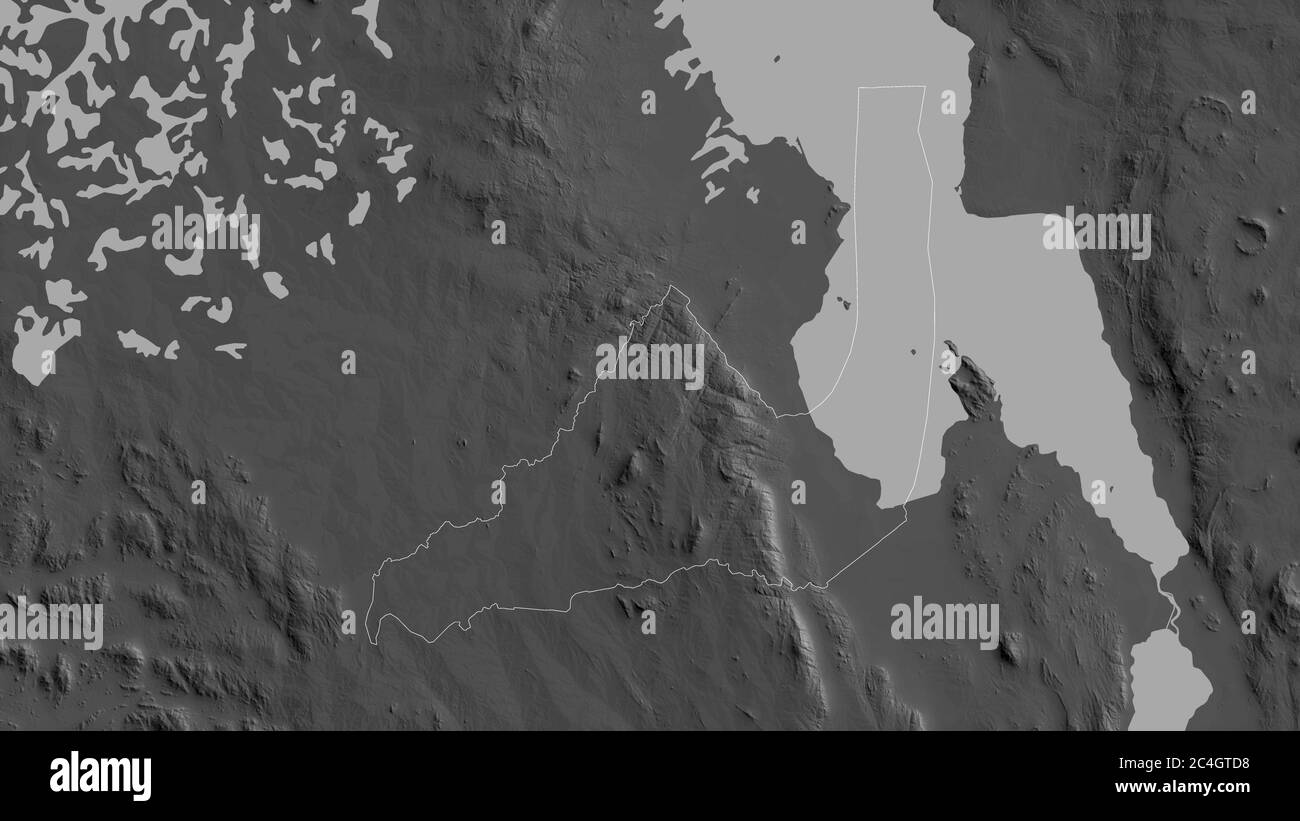 Dedza, district of Malawi. Grayscaled map with lakes and rivers. Shape ...