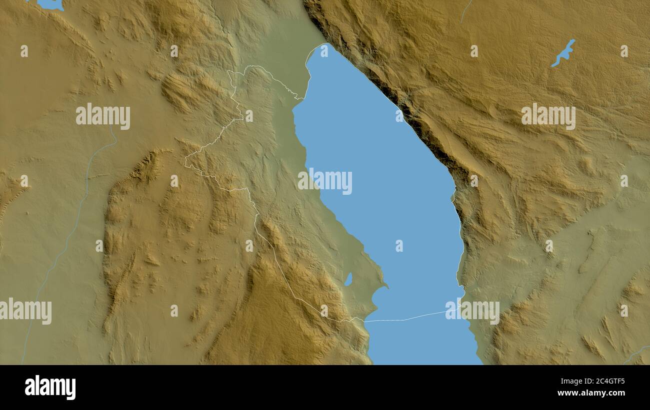 Karonga, district of Malawi. Colored shader data with lakes and rivers ...