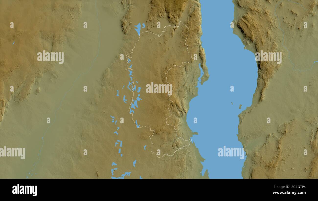 Mzimba, district of Malawi. Colored shader data with lakes and rivers ...