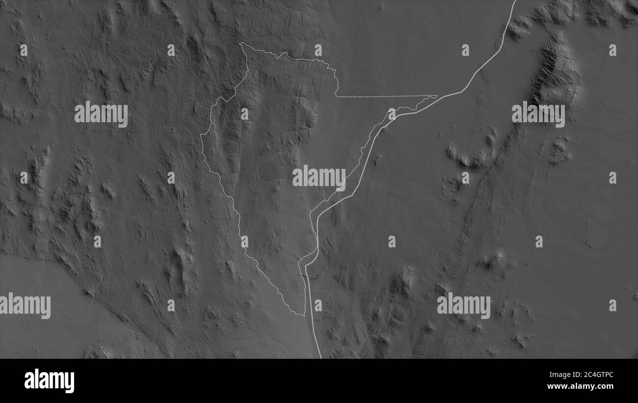 Neno, district of Malawi. Grayscaled map with lakes and rivers. Shape ...