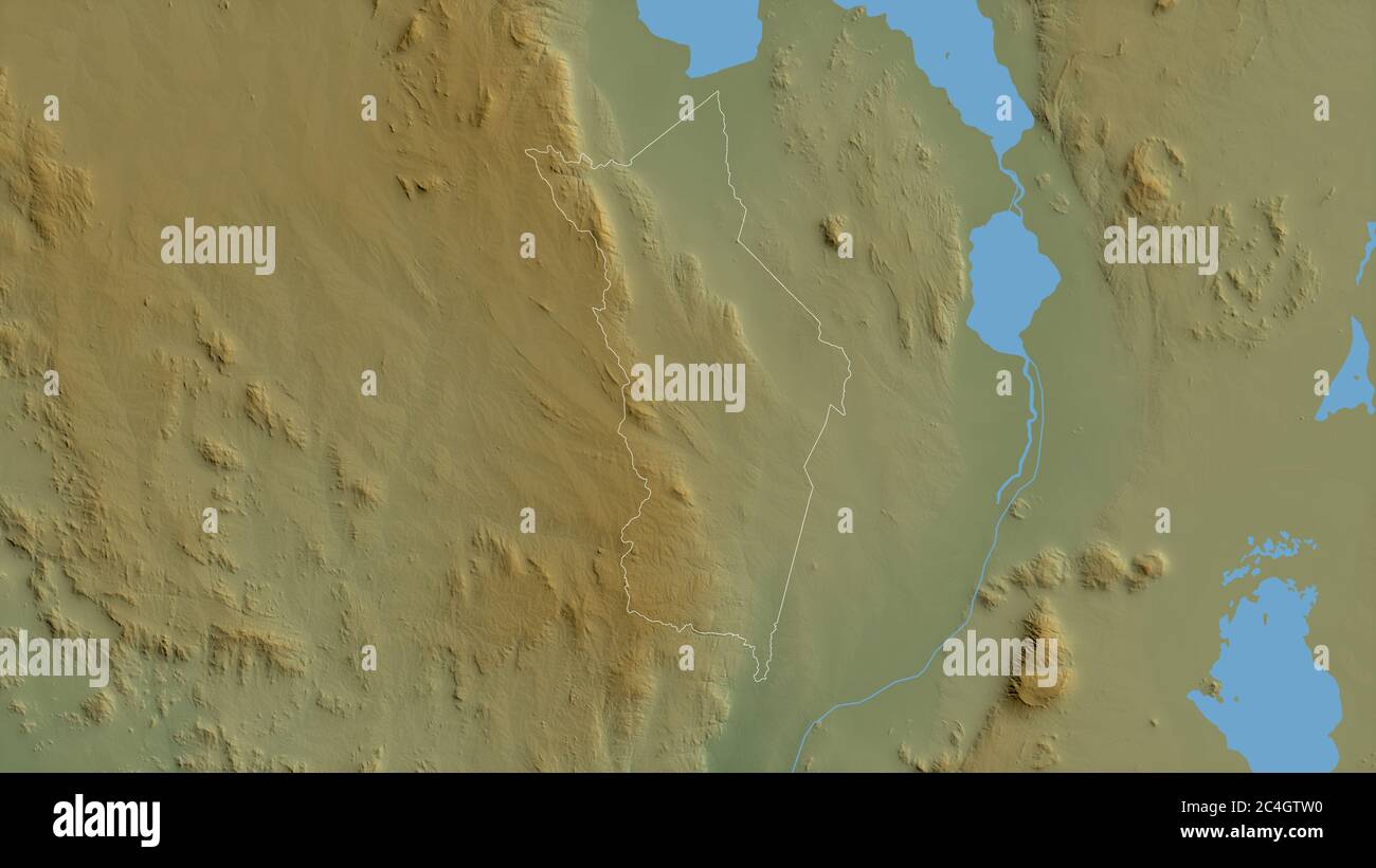 Ntcheu, district of Malawi. Colored shader data with lakes and rivers ...