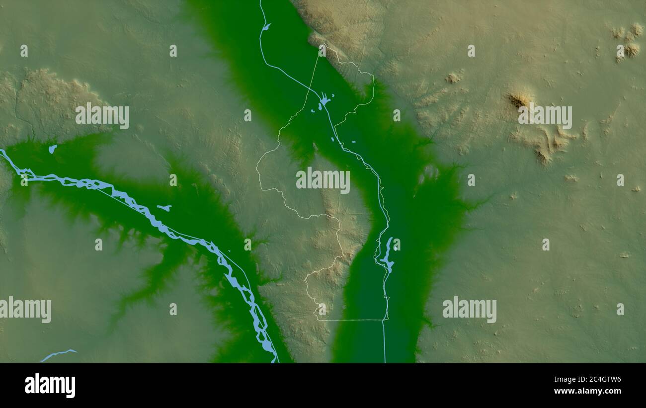 Nsanje, district of Malawi. Colored shader data with lakes and rivers ...