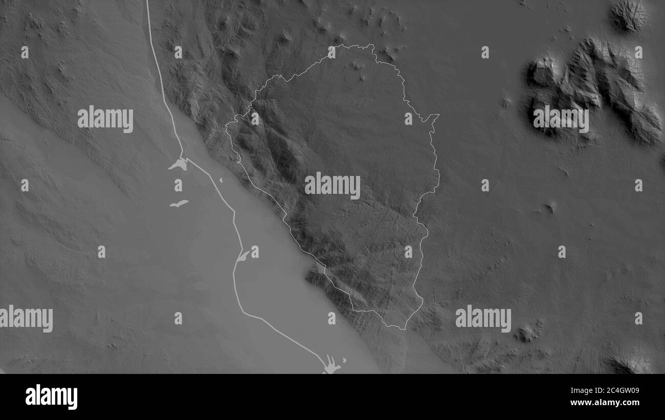 Thyolo, district of Malawi. Grayscaled map with lakes and rivers. Shape ...